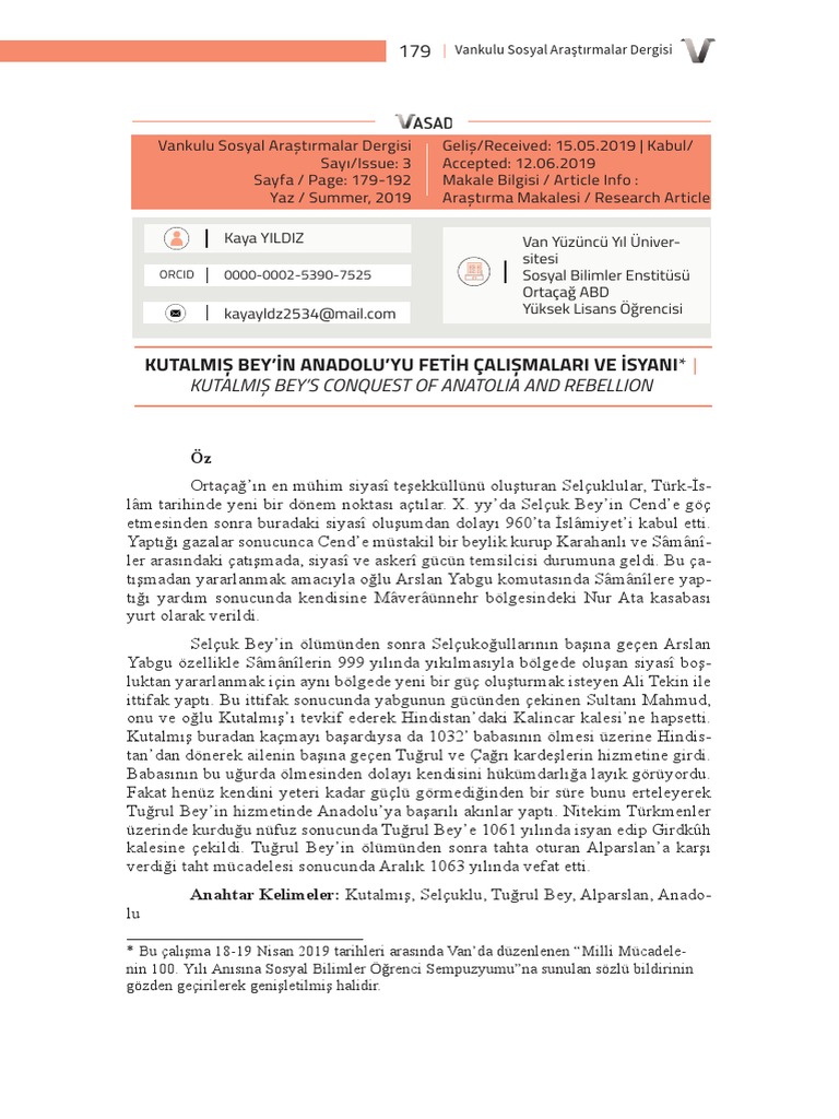 Kutalmi Bey N Anadolu Yu Fet H Ali Malari Ve Syani (#623115) - 813195 | PDF