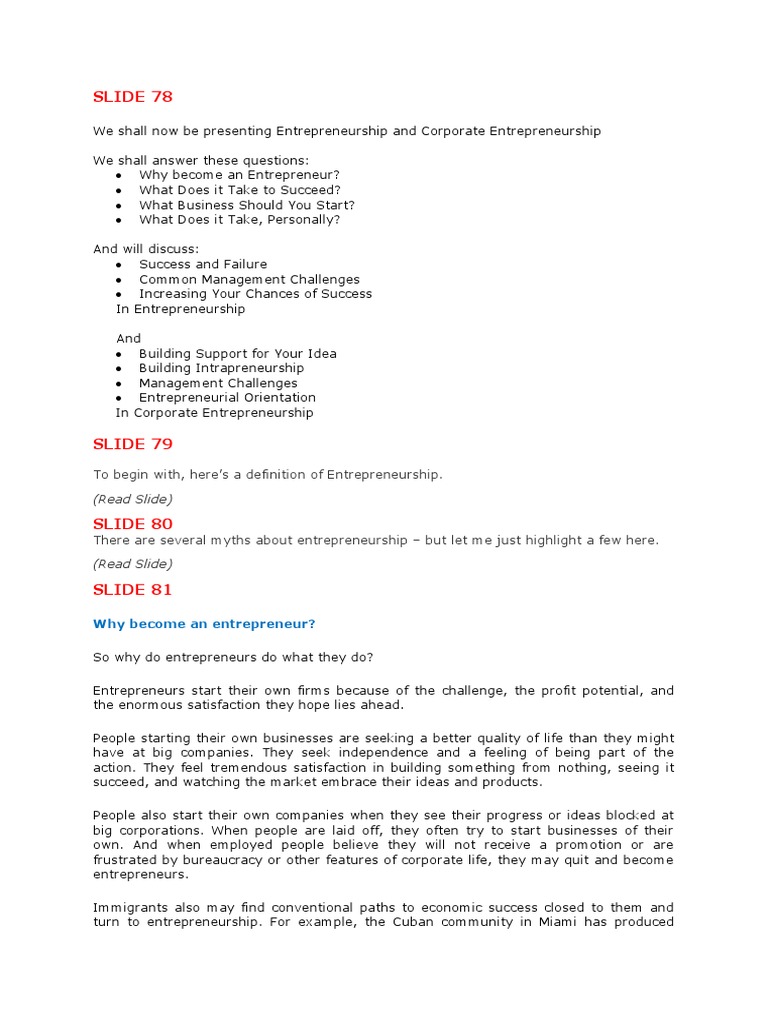 Entrepreneurship - Presentation Notes | PDF | Entrepreneurship ...