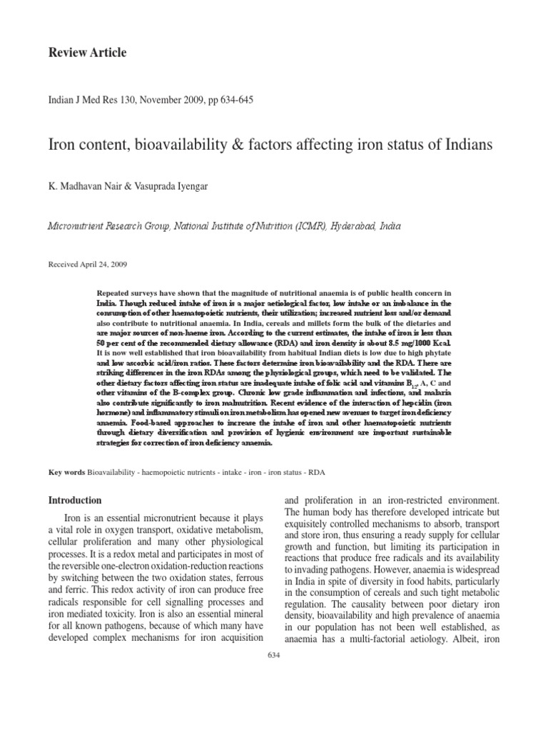 1 - Iron Content, Bioavailability & Factors Affecting Iron Status of ...