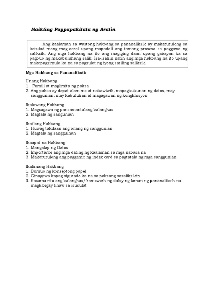 Mga Hakbang Sa Pagbuo NG Pananaliksik | PDF