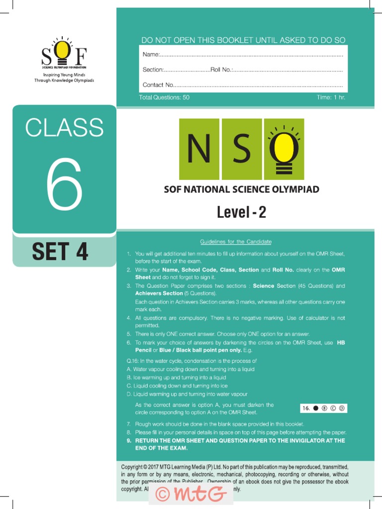 Nso Level2 Class 6 Set 4 | PDF | Nutrients | Water