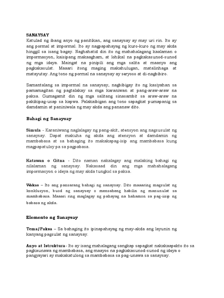 Sanaysay at Sanhi at Bunga | PDF