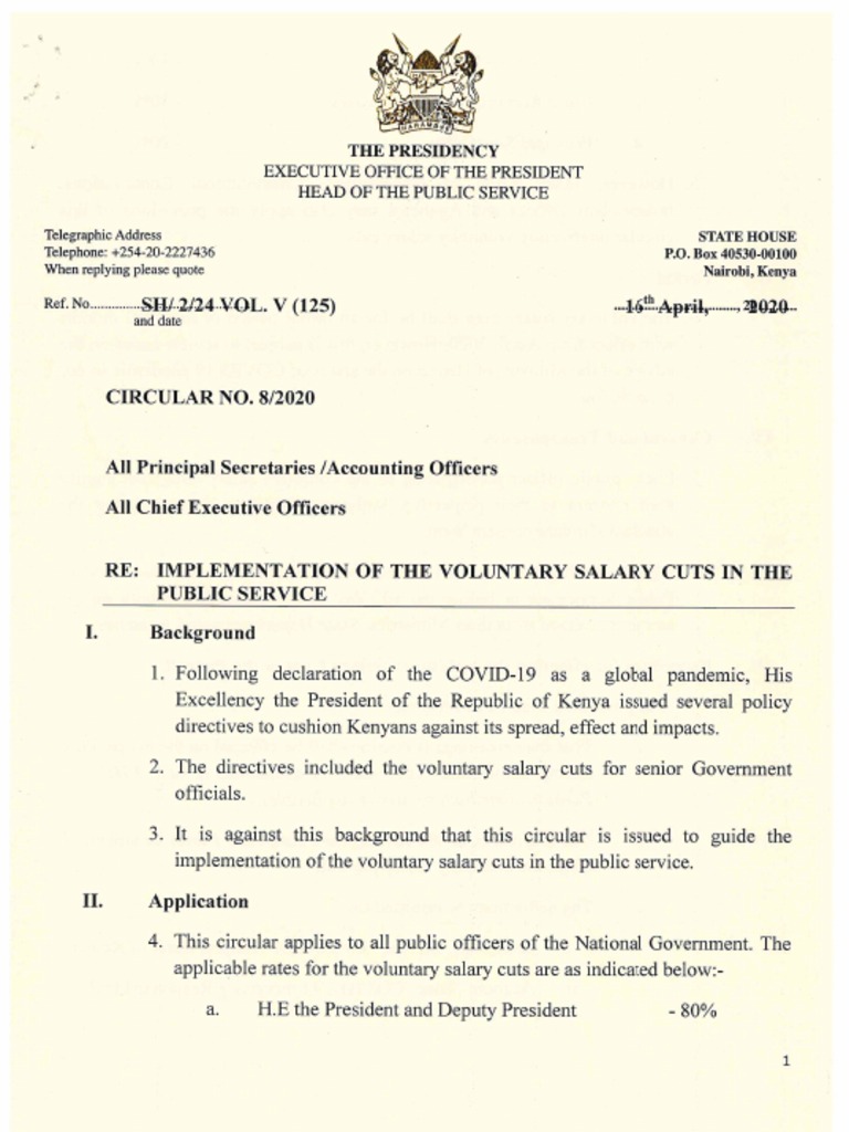 Circular On Implementation of Voluntary Salary Cuts in The Public ...