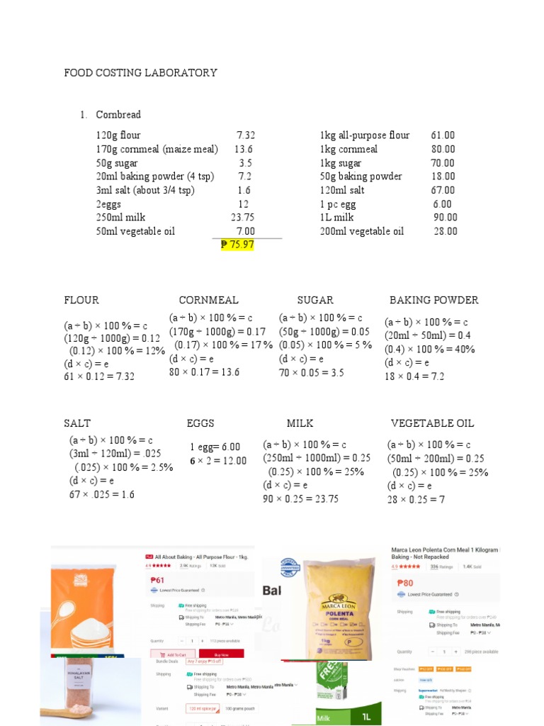 Food Costing Laboratory | Download Free PDF | Cuisine | Food And Drink