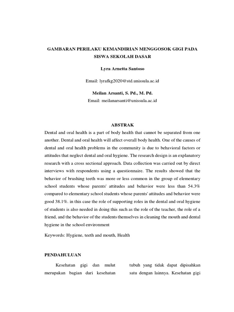 Lyra Arnetta Santoso - Artikel Ilmiah - Gambaran Perilaku Kemandirian Menggosok Gigi Pada Siswa ...