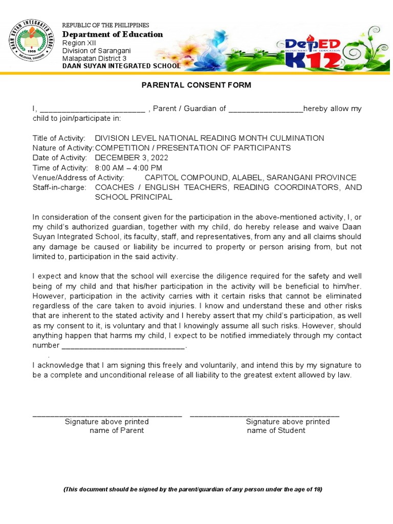 Parental Consent and List of Participants | Download Free PDF | Consent ...