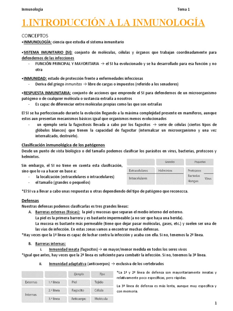 Tema (1) Introducción (inmunología) | PDF | Sistema inmune | Sistema inmune innato