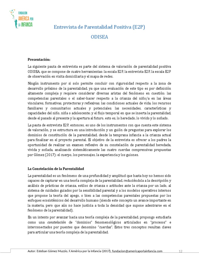 Modelo Odissea: Evaluación Parental E2P | PDF | Teoría de apego | Experiencia
