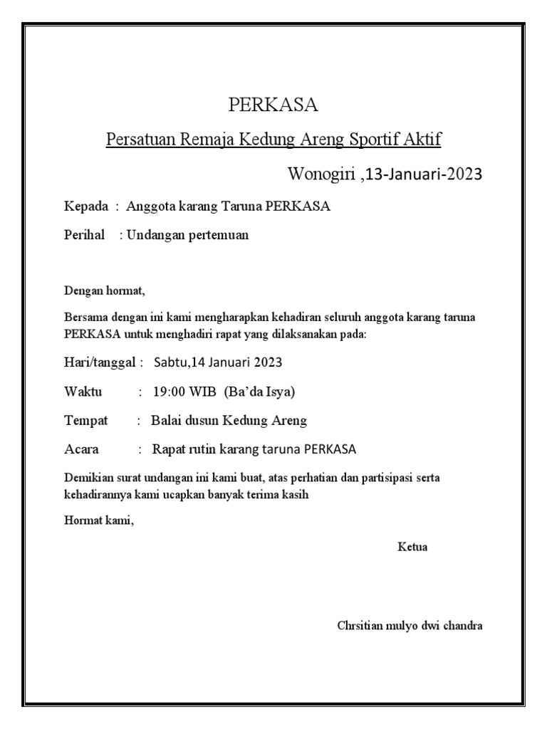 Surat Undangan Remaja Perkasa | PDF