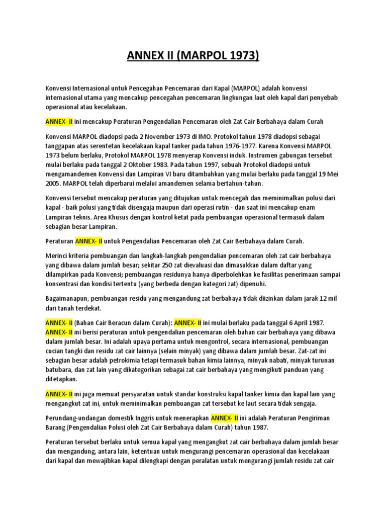 Peraturan Annex II MARPOL tentang Pencemaran | PDF | Teknologi & Rekayasa