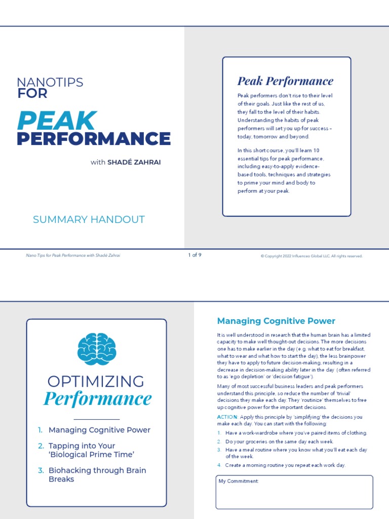 NanoTips For Peak Performance | PDF | Sleep | Psychology