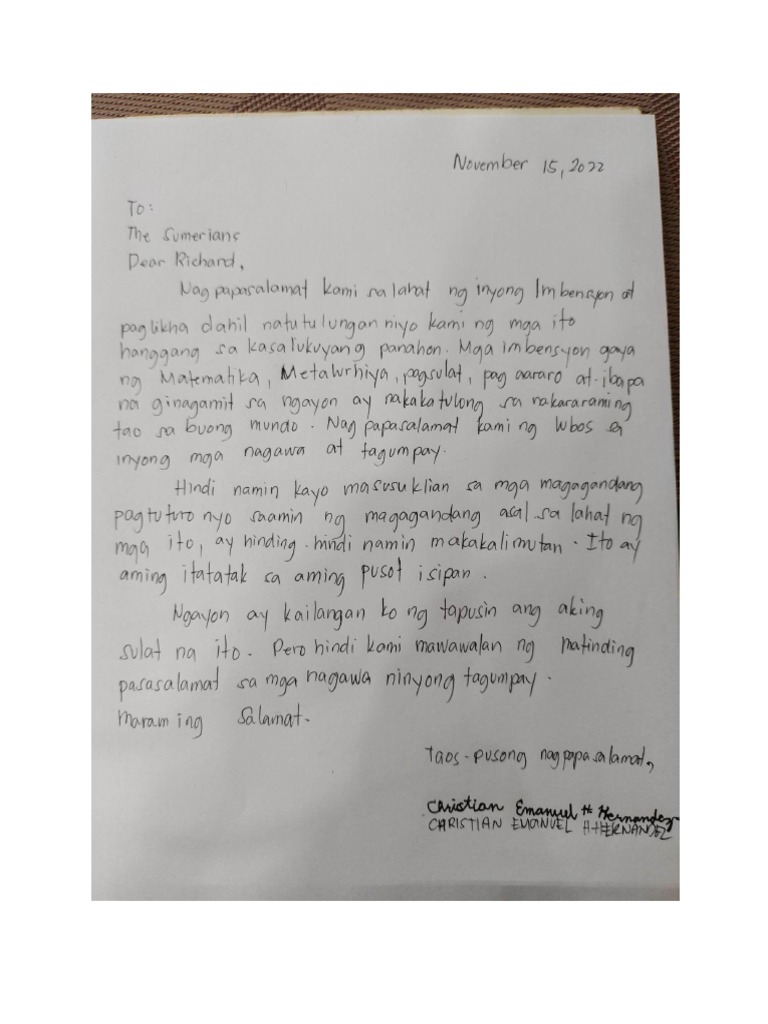 Liham Na Pasasalamat | PDF