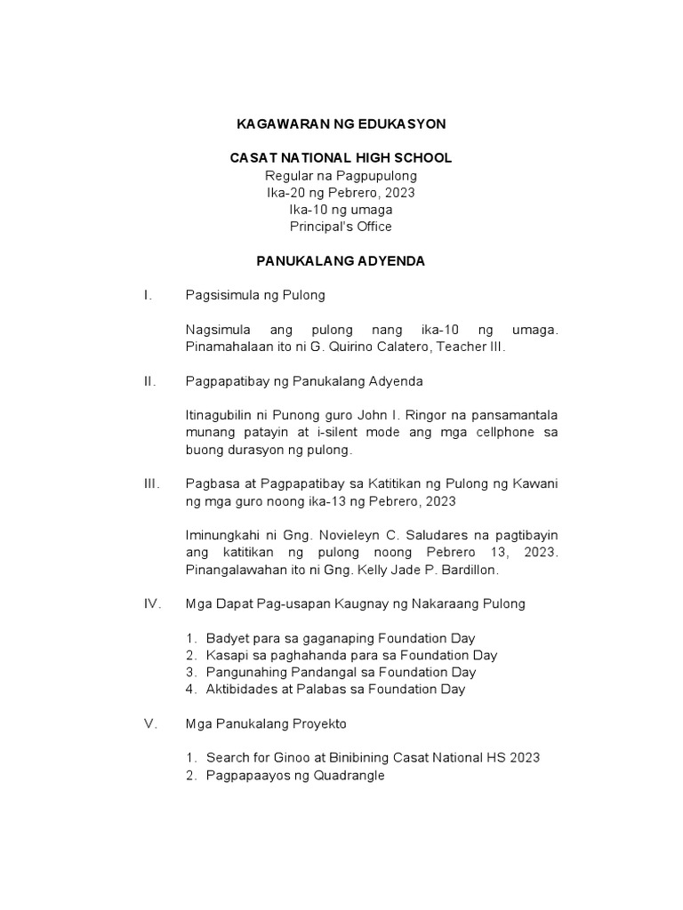 Katitikan NG Pulong | PDF Katitikan NG Pulong | PDF