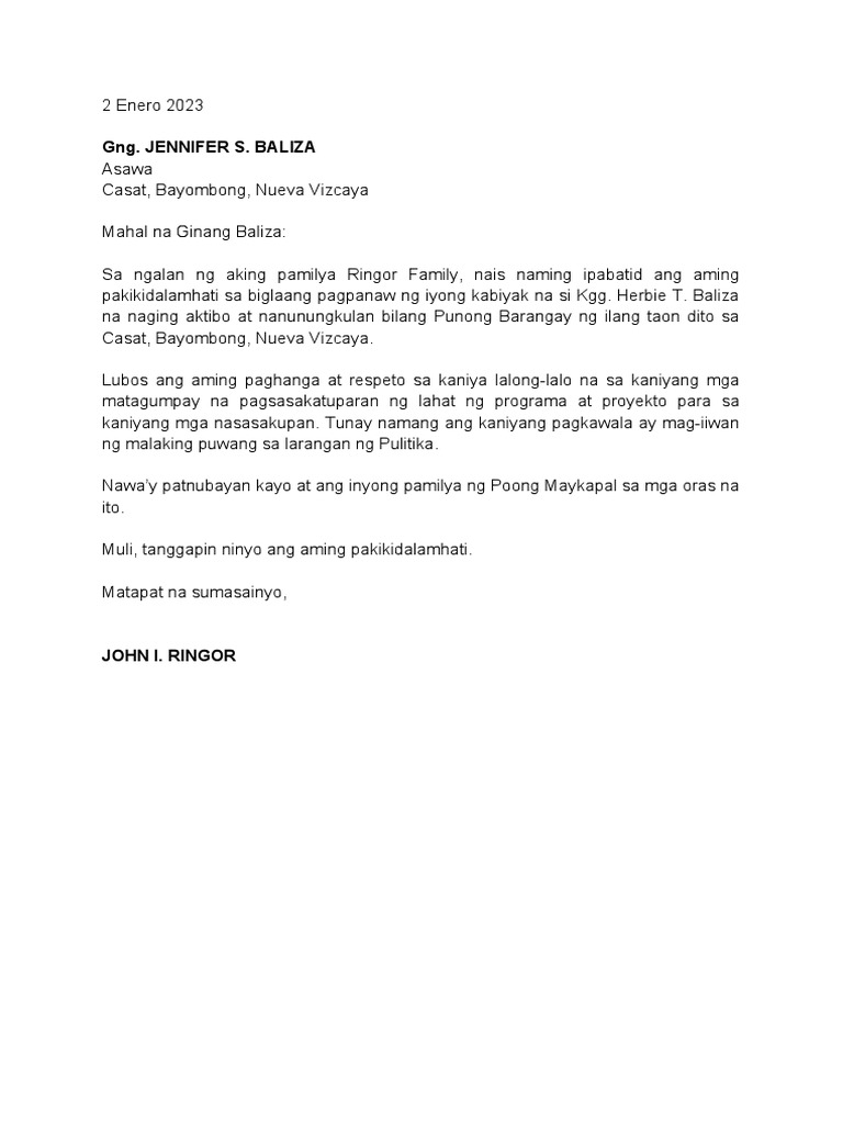 Liham Pakikidalamhati | PDF