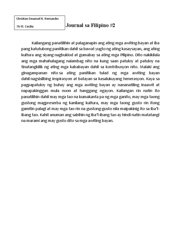 Journal Sa Filipino #2 | PDF