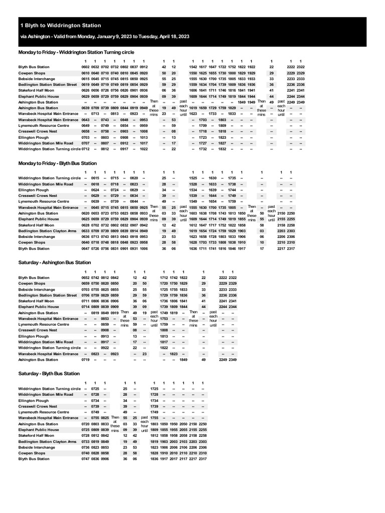 Blyth to Widdrington Bus Schedule | PDF