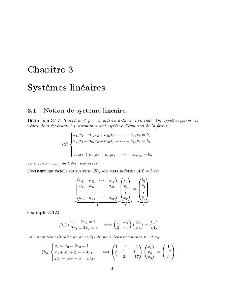 Systèmes Linéaires | PDF | Système d'équations linéaires | Matrice ...