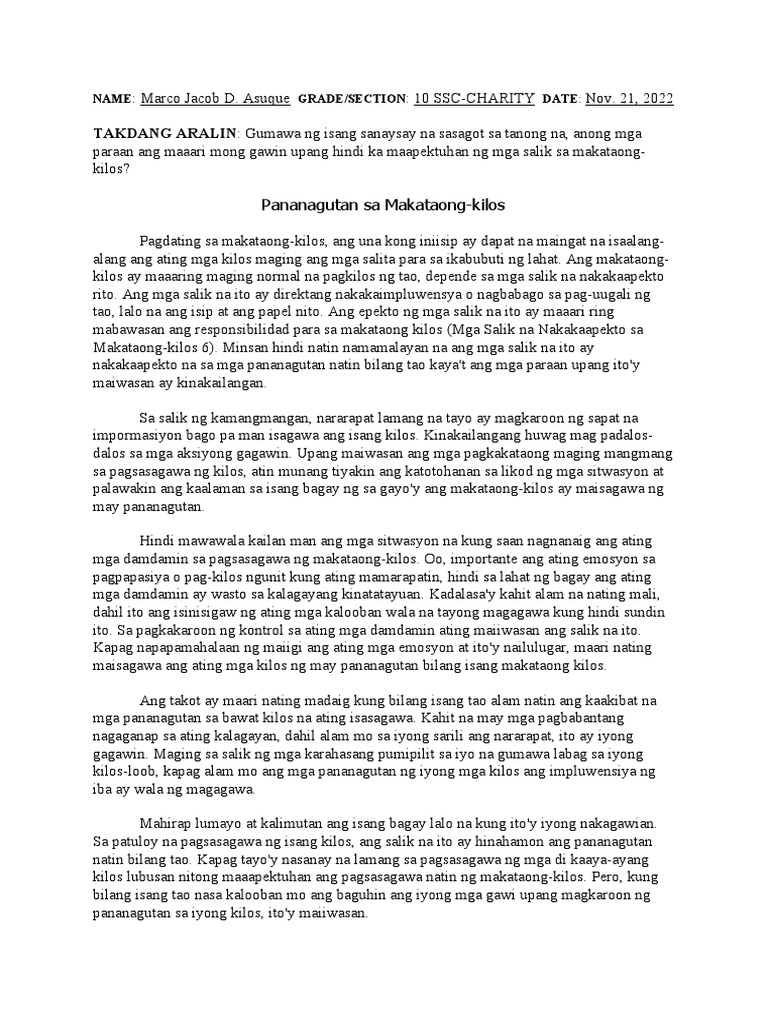 Pananagutan Sa Makataong-Kilos | PDF