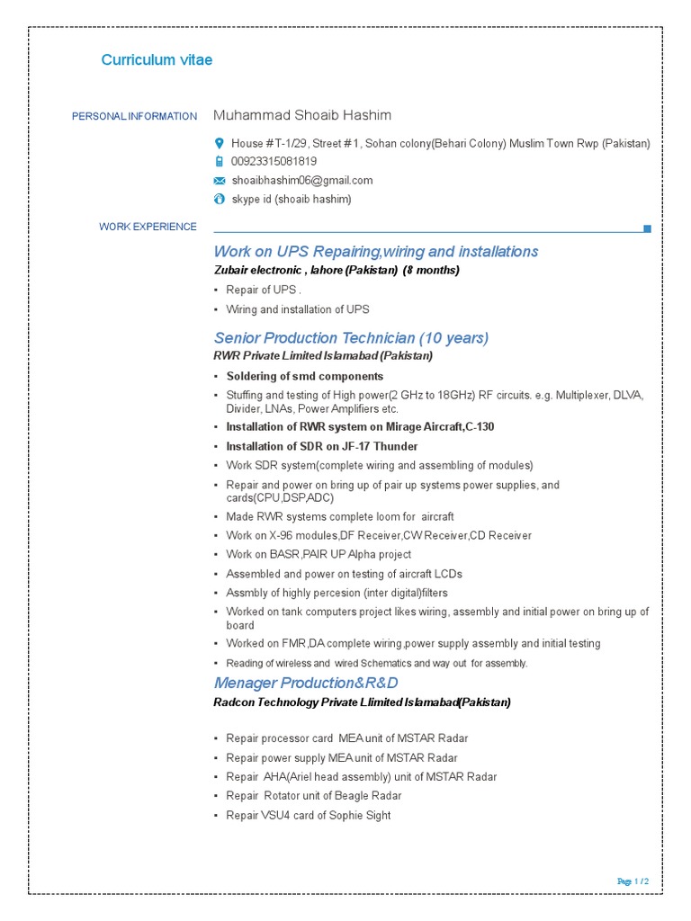Shoaib CV | PDF | Amplifier | Radar