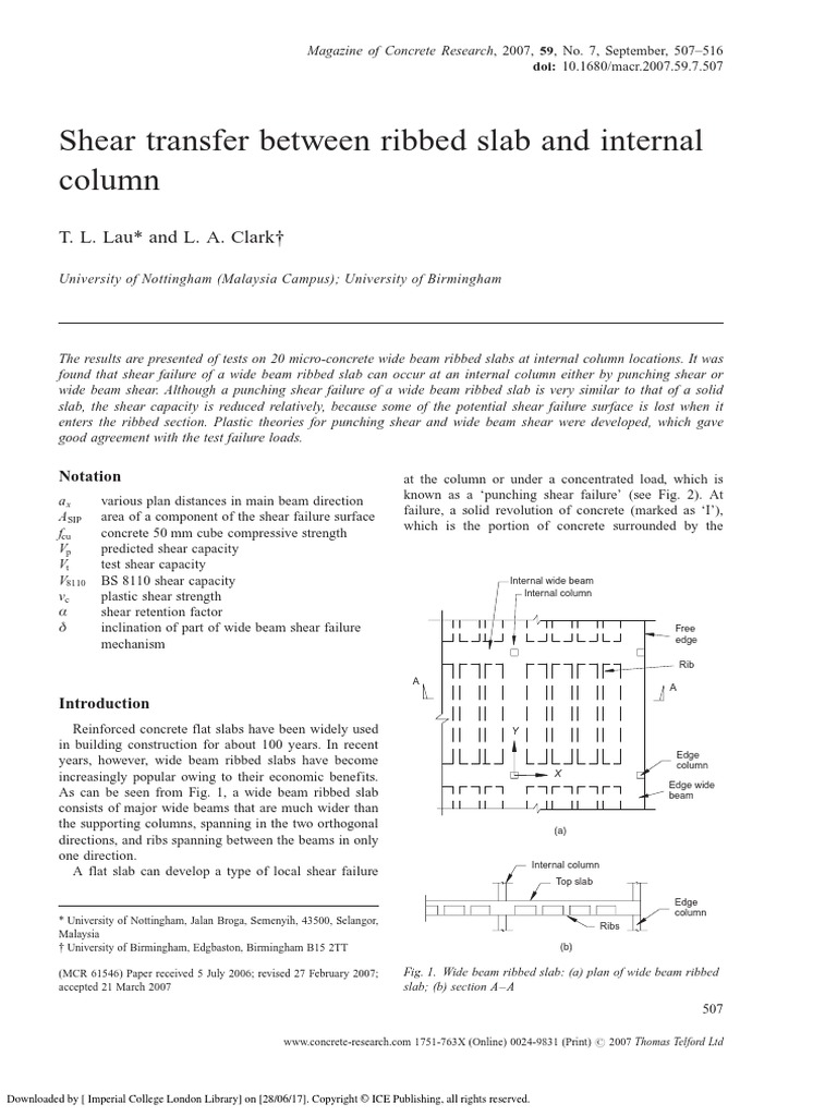 Shear Transfer Between Ribbed Slab and Internal Column | PDF | Beam ...