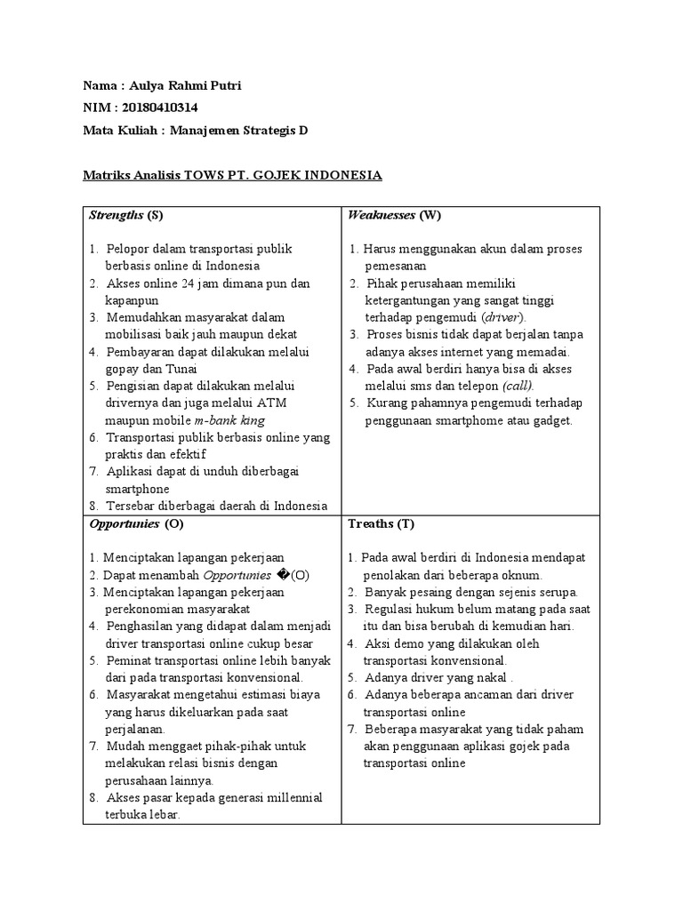 MNJ Strategis (SWOT & MATRIKS) | PDF