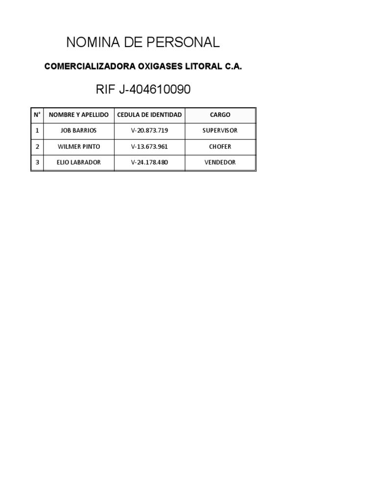 Nomina De Personal Pdf