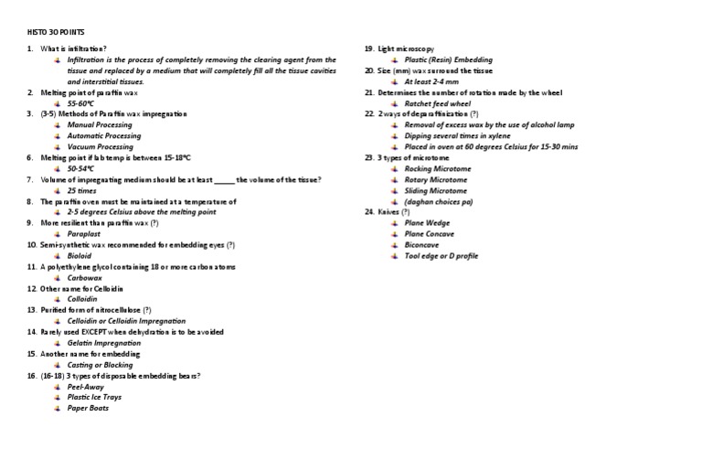 HSTOPATH Questions | PDF | Wax | Histology
