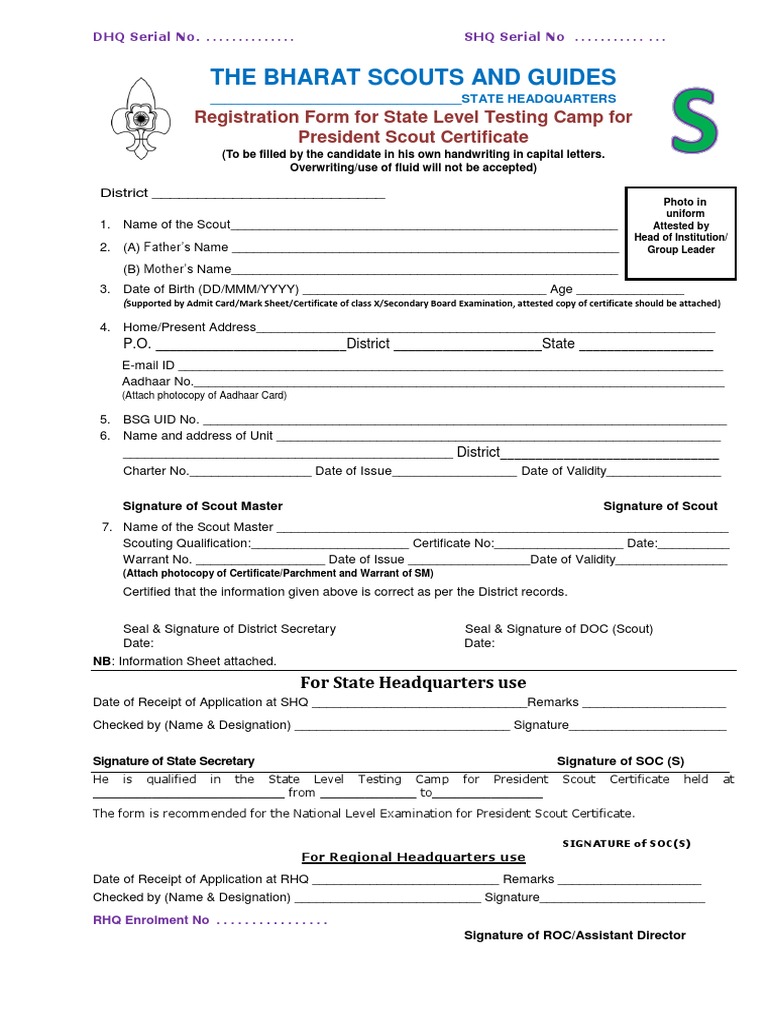Annexure A Rashtrapati Scout Application Form | PDF | Youth Organizations | Scouting