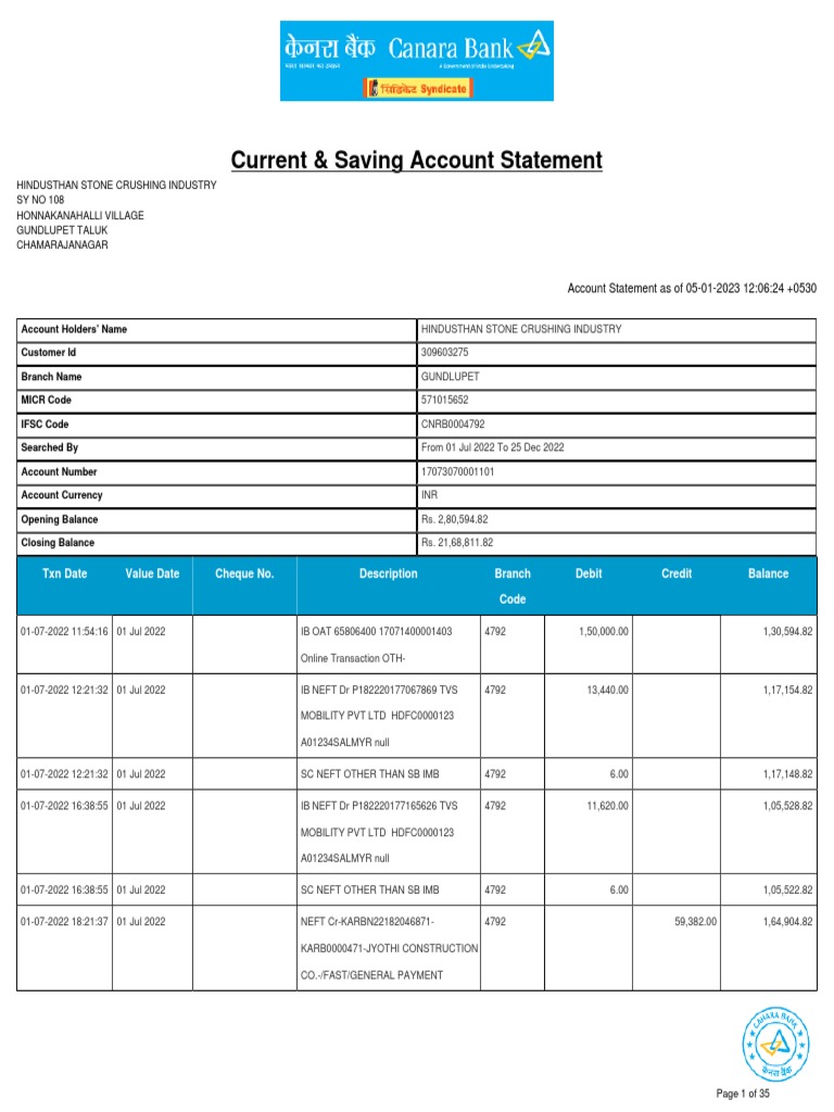 Current & Saving Account Statement | PDF | Debit Card | Payments