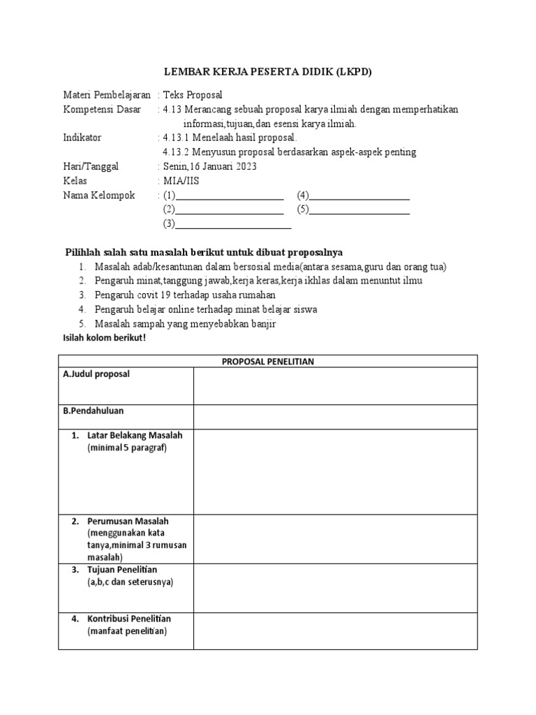 LKPD Teks Proposal Penelitian | PDF