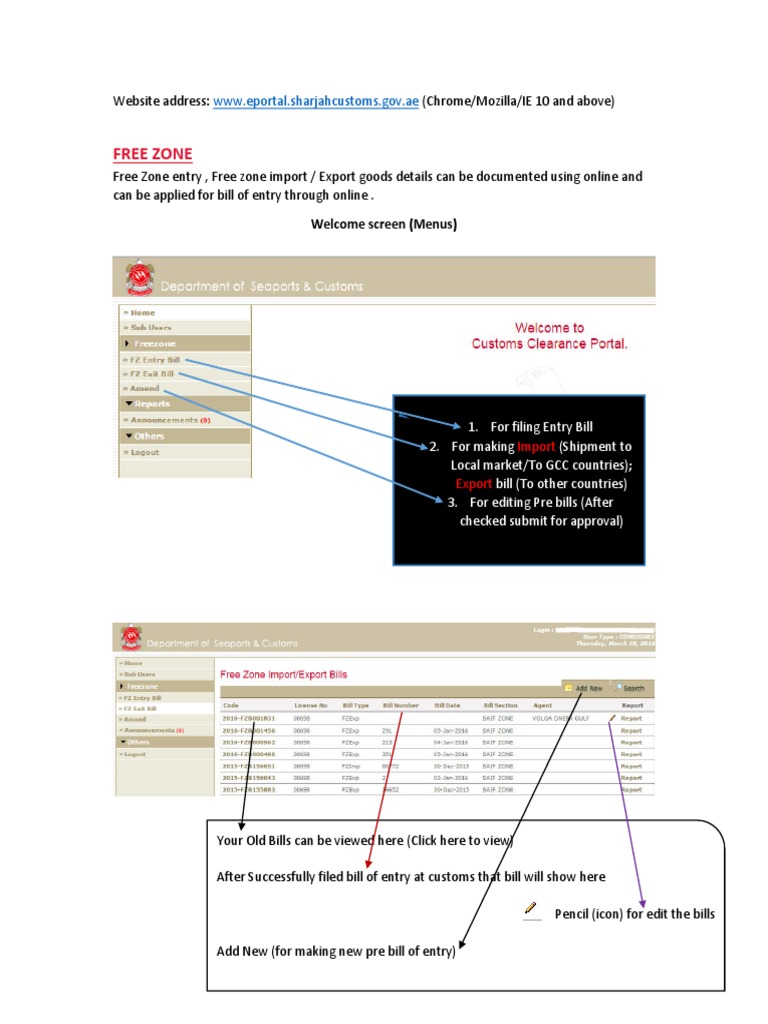 UserGuide - FZ - Free Zone Entry Exit Bills. | PDF | Cargo | Transport