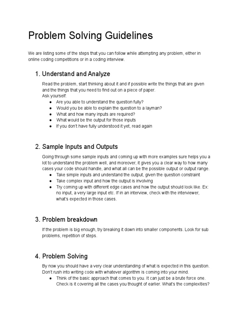 Problem Solving Guidelines Pdf Algorithms Subroutine 