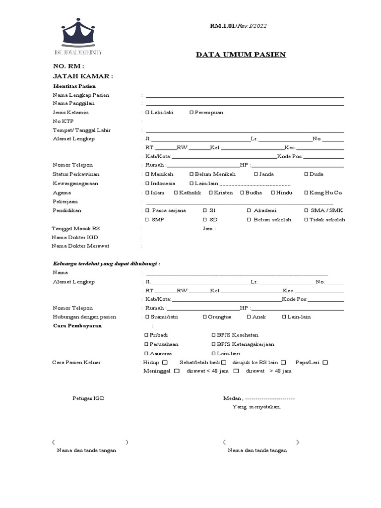 Form Data Umum Pasien | PDF