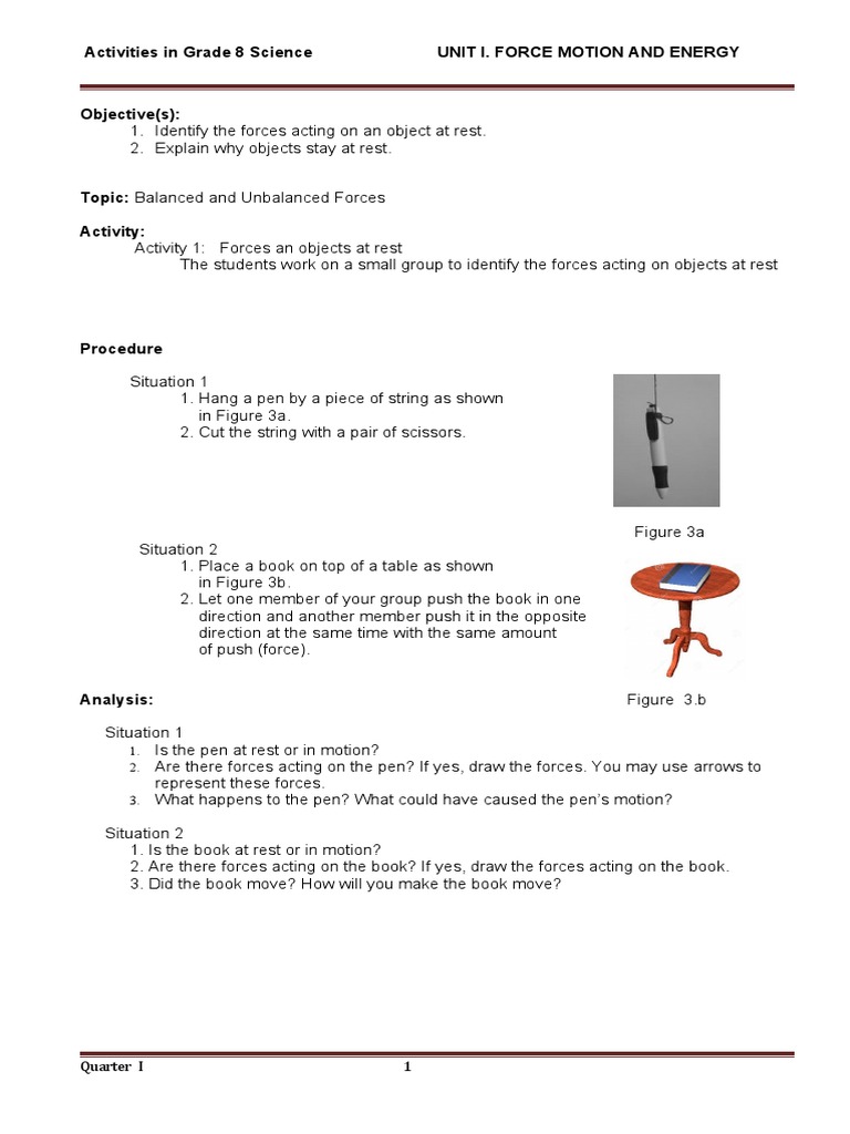 Grade 8 Force and Motion Activities | PDF | Force | Heat
