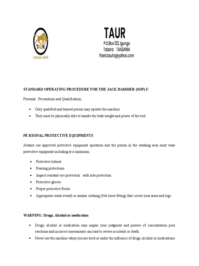 Sop Jerk Hammer | PDF | Piston | Drill