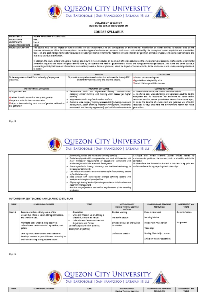 GEE2 People and Earths Ecosystem. Syllabus | PDF | Sustainability ...