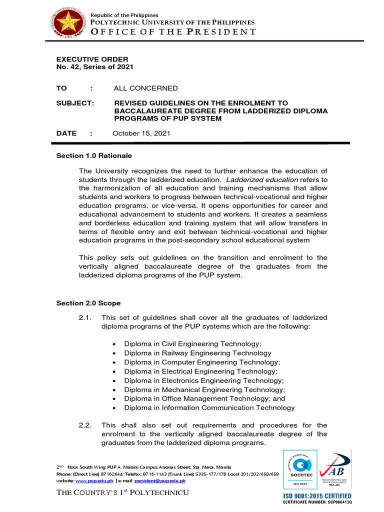 PUP Ladderized Program Enrollment Guidelines | PDF | Business | Computers