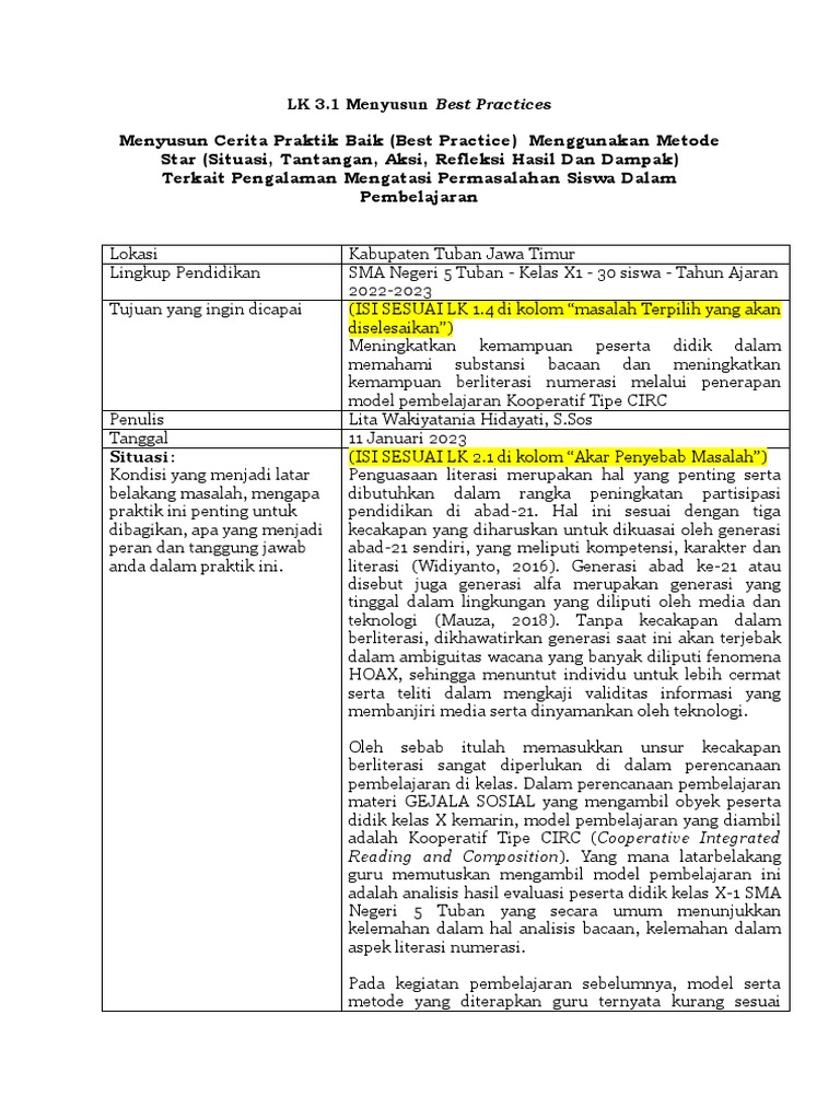 Menyusun Cerita Praktik Baik (Best Practice) Menggunakan Metode Star ...