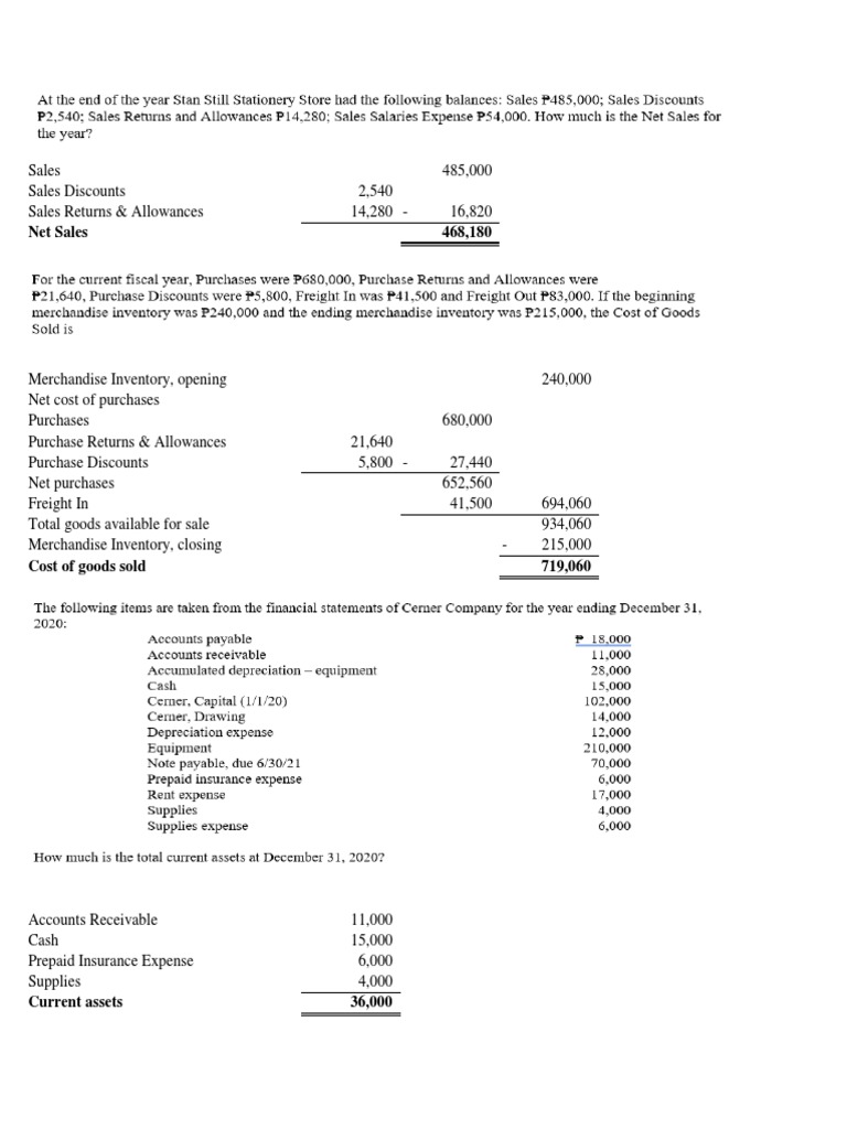 FDNACCT - Mock Exam - Answer Key - 3 - Fill in The Blank Problems PDF | PDF | Expense | Cost Of ...