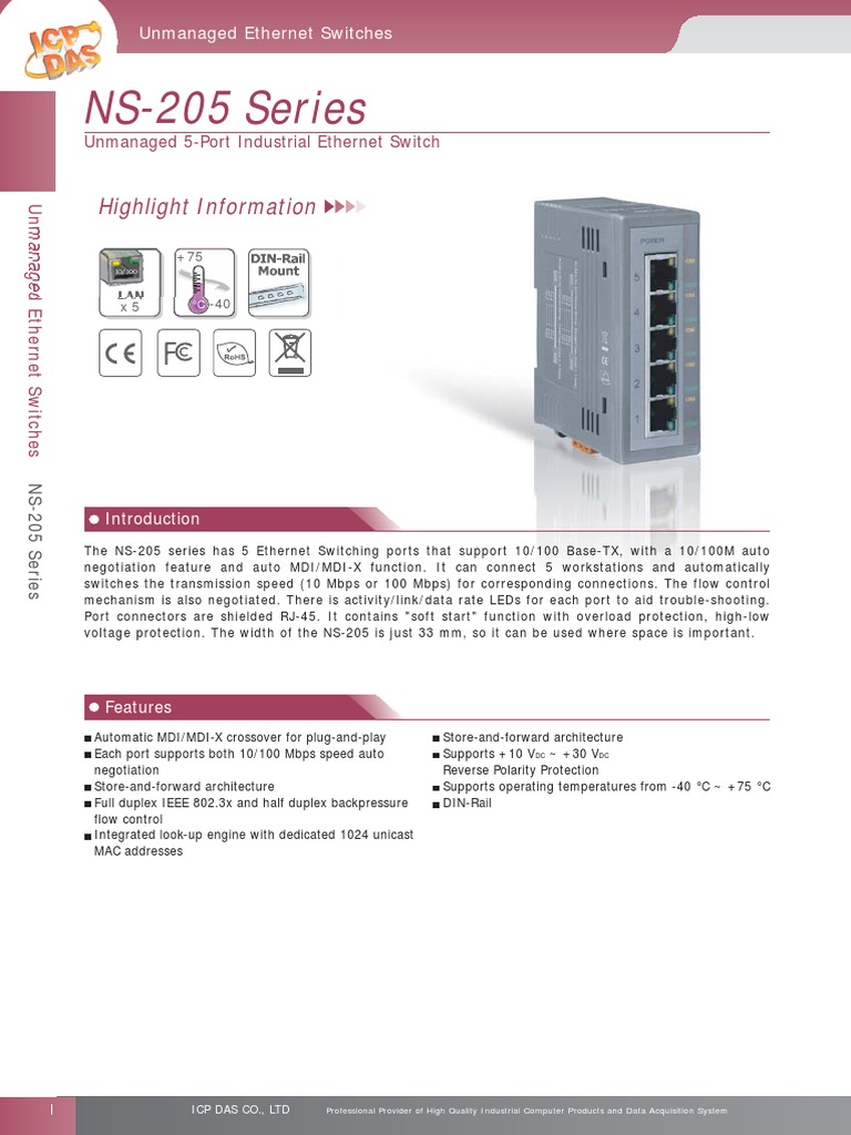 NS-205 Specsheet | PDF | Ethernet | Information And Communications Technology
