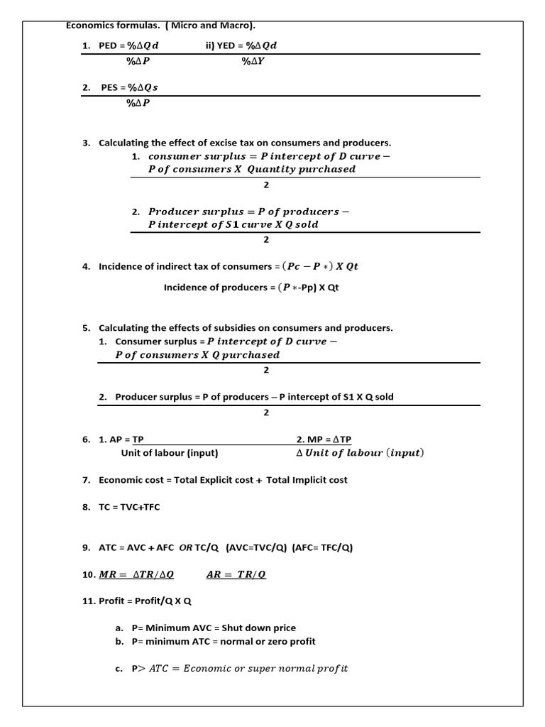 Economics Formulas | PDF | Gross Domestic Product | Inflation