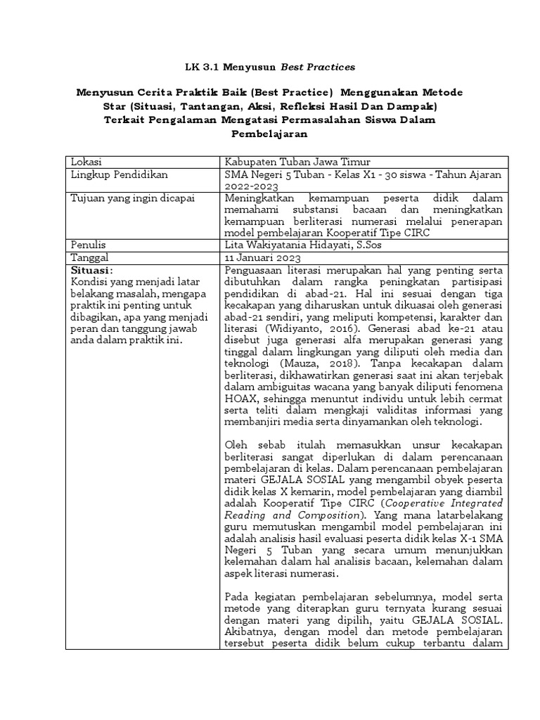 Menyusun Cerita Praktik Baik (Best Practice) Menggunakan Metode Star ...