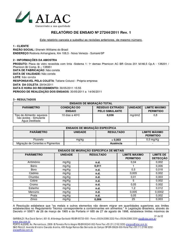 Laudo de Migração Phenicon Cinza 201 | PDF | Química | Ciências Físicas