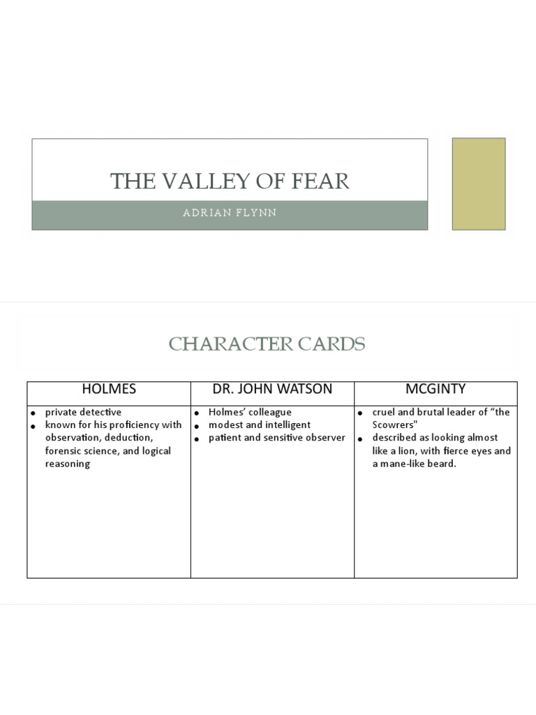 The Valley of Fear Act 1, Scene 3, 4 PPT & Written Work | PDF | The ...