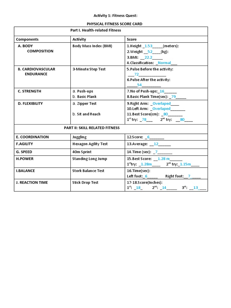 Template For Performance Task | PDF | Physical Fitness | Hobbies