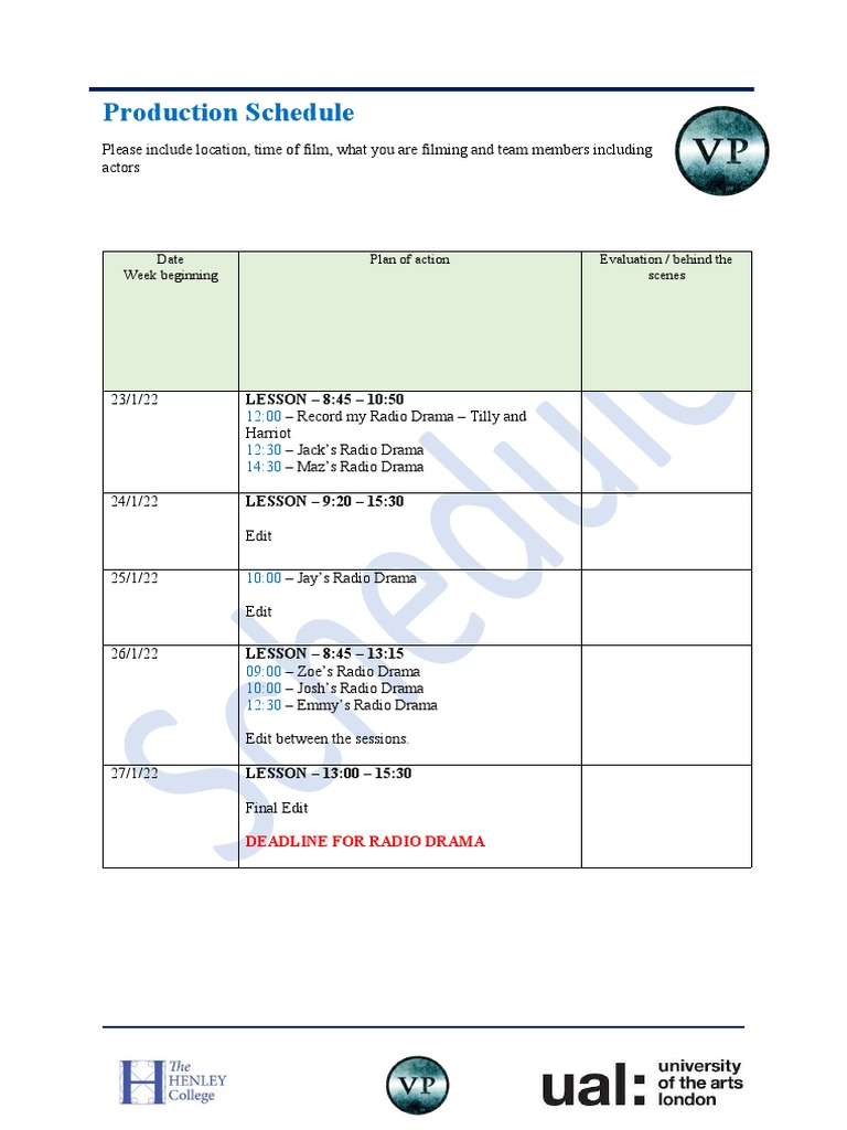 Production Schedule 1 | PDF