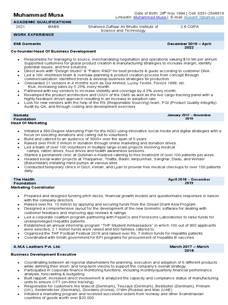 Muhammad Musa-Resume | PDF | Marketing | Strategic Management