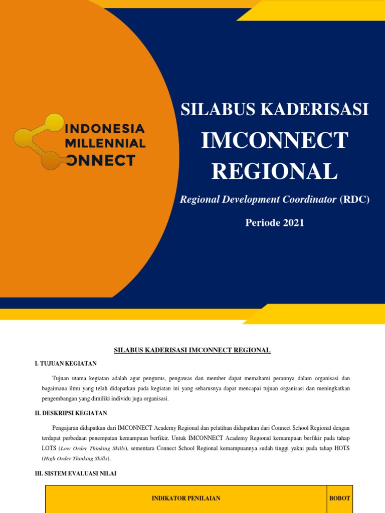 Silabus IMCONNECT Academy Regional - Regional Development Coordinator (RDC) | PDF