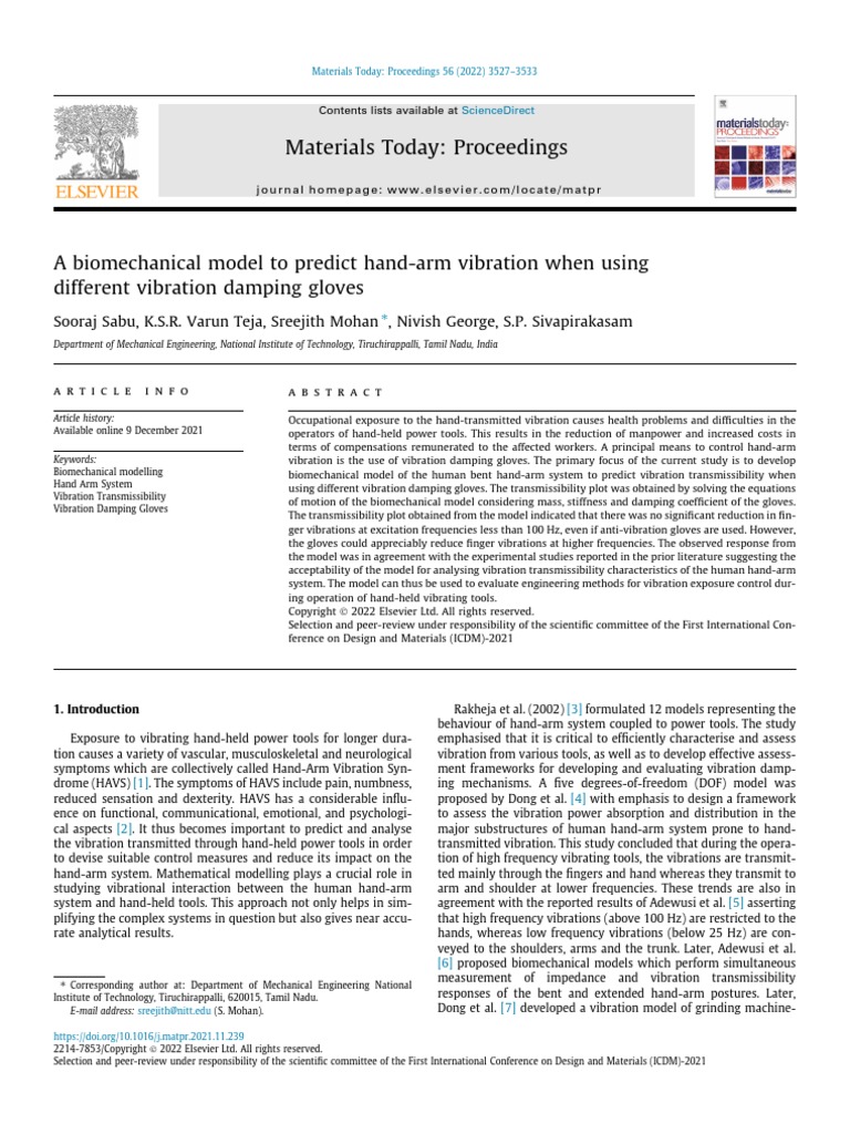 1 - A Biomechanical Model To Predict Hand-Arm Vibration When Using ...
