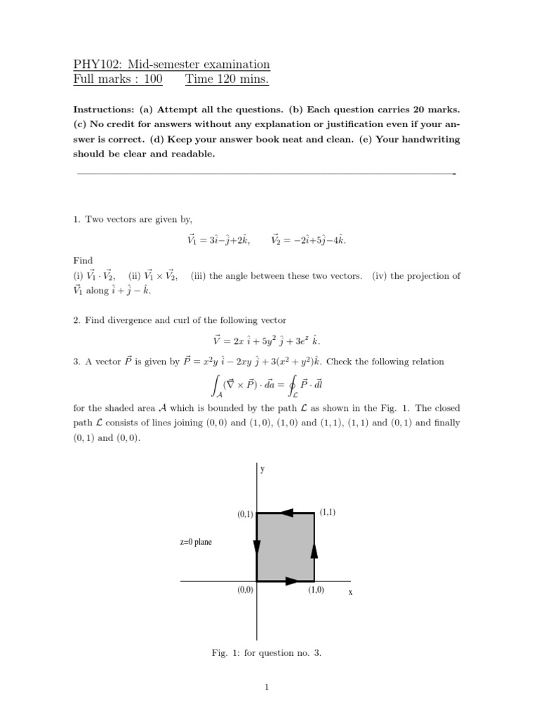 Mid Sem PHY102 | PDF | Electricity | Physics
